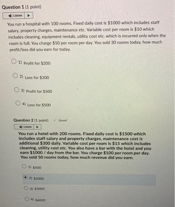 Solved You run a hospital with 100 rooms. Fixed daily cost | Chegg.com