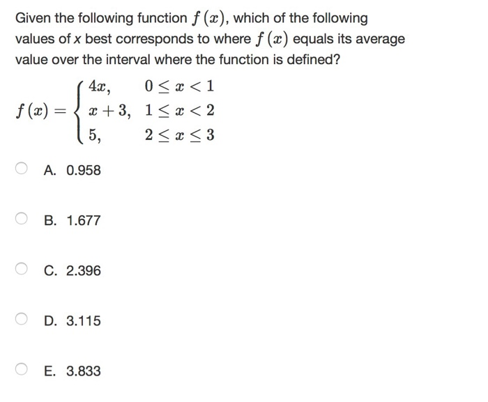 Solved Given the following function f (x), which of the | Chegg.com