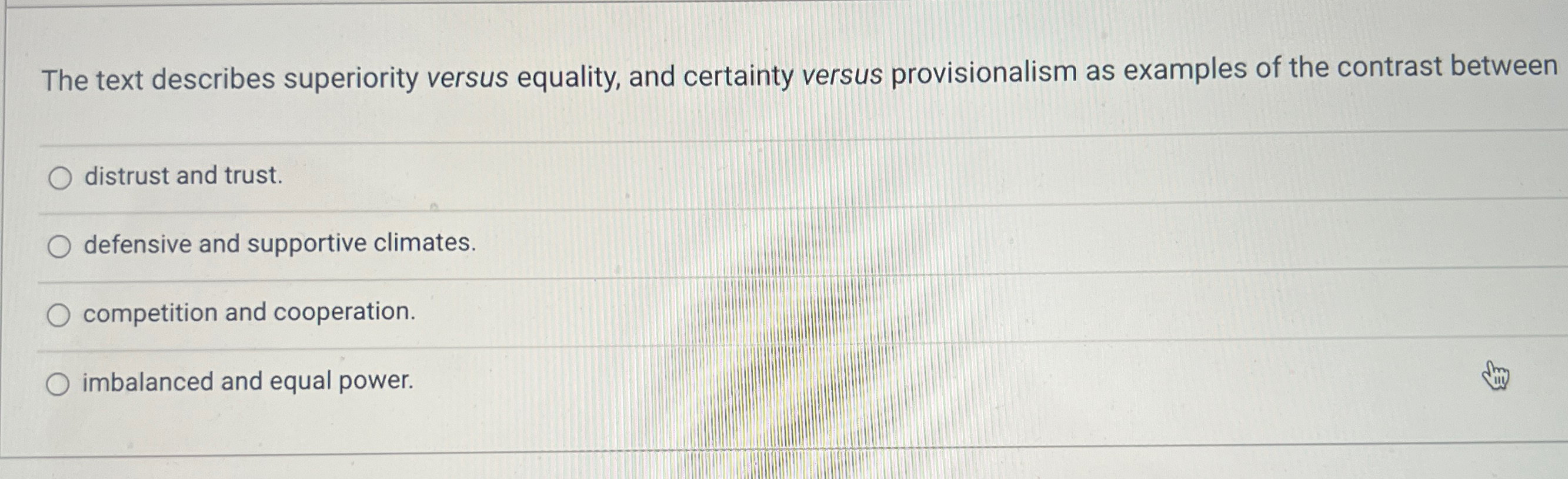 Solved The text describes superiority versus equality, and | Chegg.com