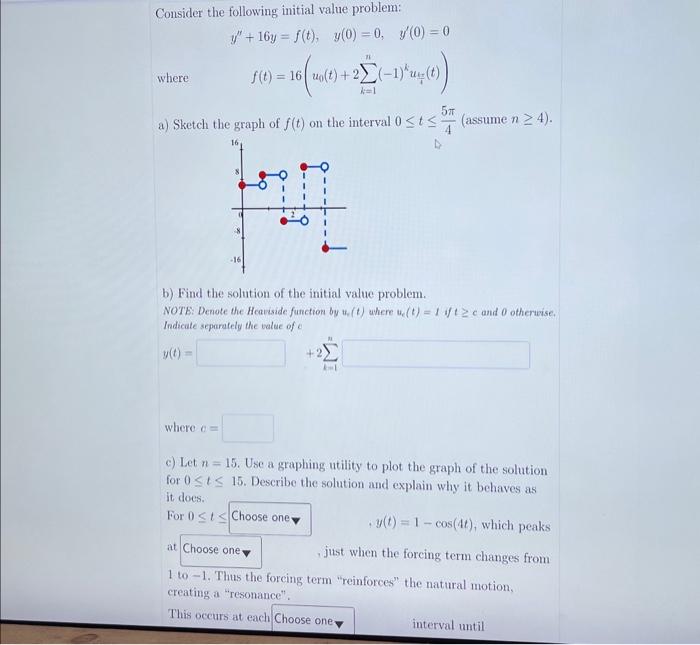 Solved Consider the following initial value problem: | Chegg.com