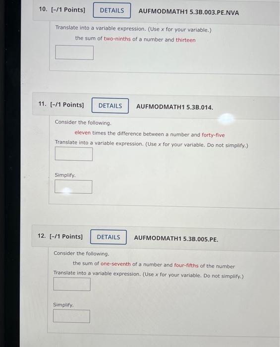 Solved Translate into a variable expression. (Use x for your | Chegg.com