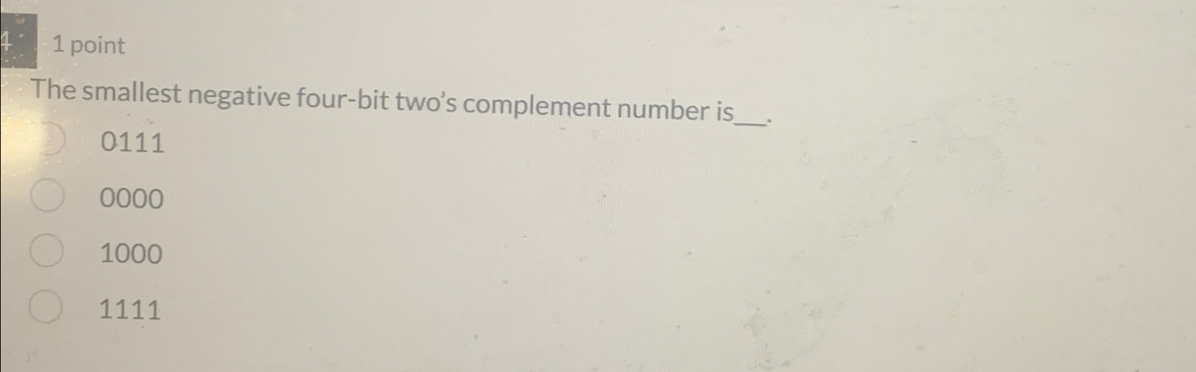 Solved 1 ﻿pointThe smallest negative four-bit two's | Chegg.com