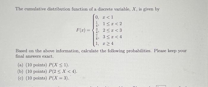 The cumulative distribution function of a discrete | Chegg.com