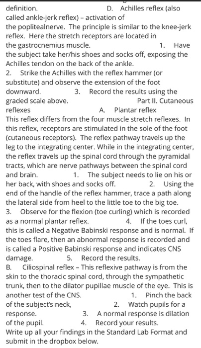 Reflex Lab Procedures for Reflex Lab In this lab we | Chegg.com