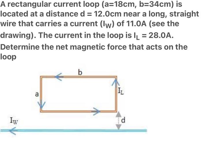 Solved A rectangular current loop (a=18cm, b=34cm) is | Chegg.com