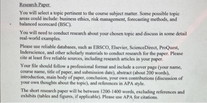 Solved Research Paper You will select a topic pertinent to | Chegg.com