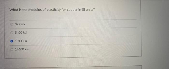 Solved What is the modulus of elasticity for copper in Sl | Chegg.com