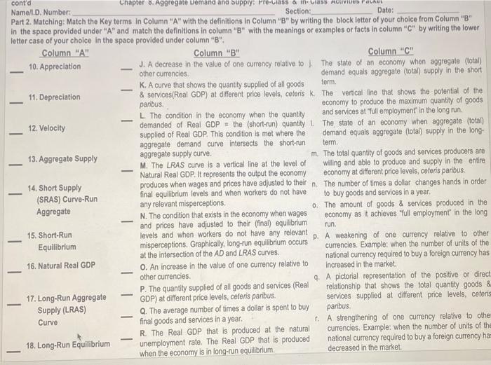 Solved Section: Date: Name/l.D. Number: Part 2. Matching: | Chegg.com