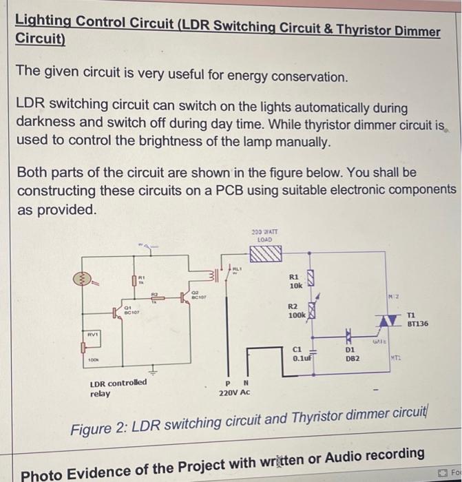 Solved Lighting Control Circuit (LDR Switching Circuit & | Chegg.com