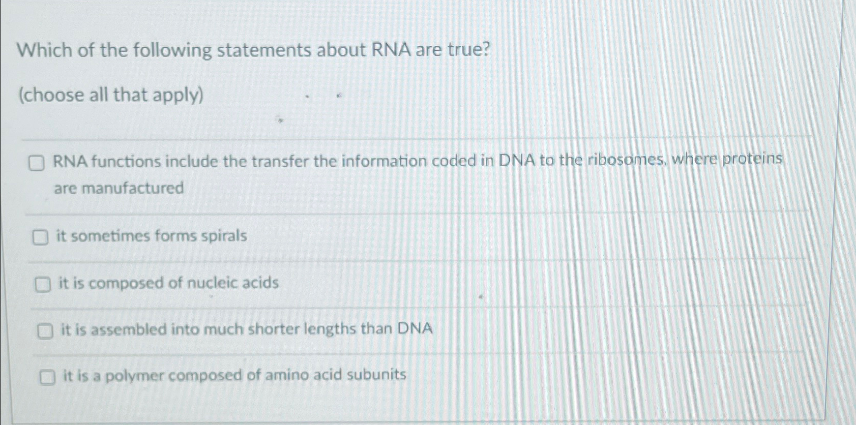 Solved Which of the following statements about RNA are | Chegg.com
