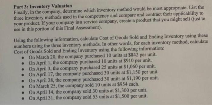 Solved Part 3: Inventory Valuation Finally, in the company, | Chegg.com