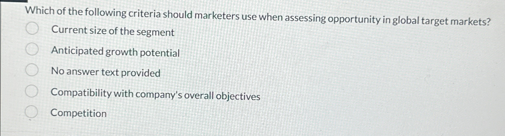 Solved Which of the following criteria should marketers use | Chegg.com