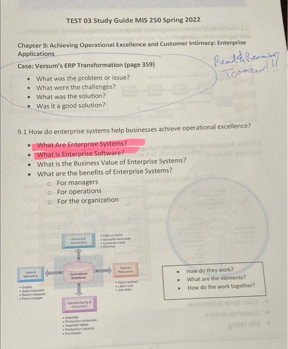 Solved TEST 03 Study Guide MIS 250 Spring 2022 Chapter 9: | Chegg.com