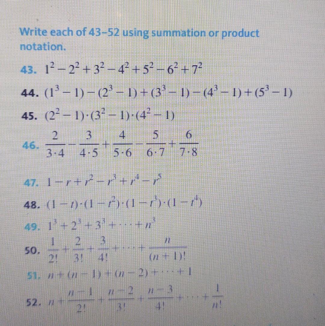 Solved Write each of 43-52 using summation or product | Chegg.com