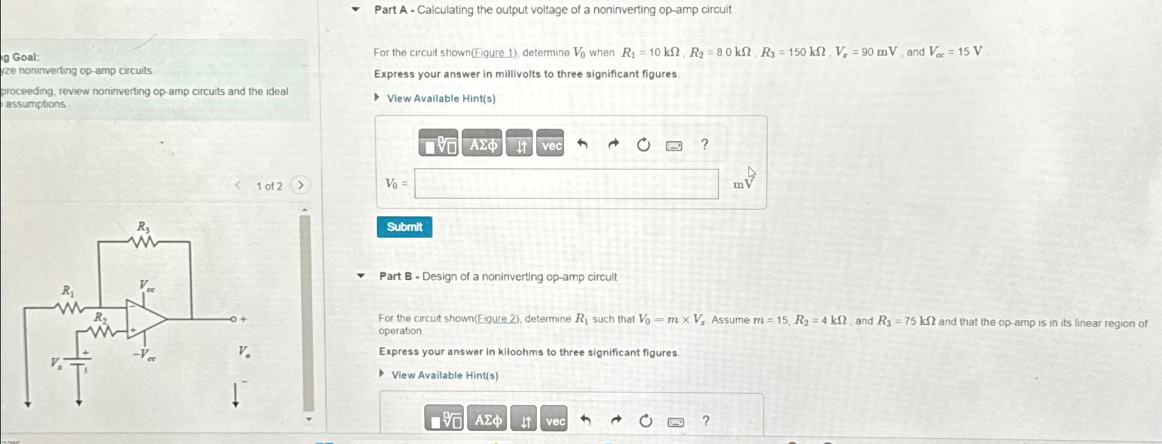 Solved Part A - ﻿Calculating the output voltage of a | Chegg.com