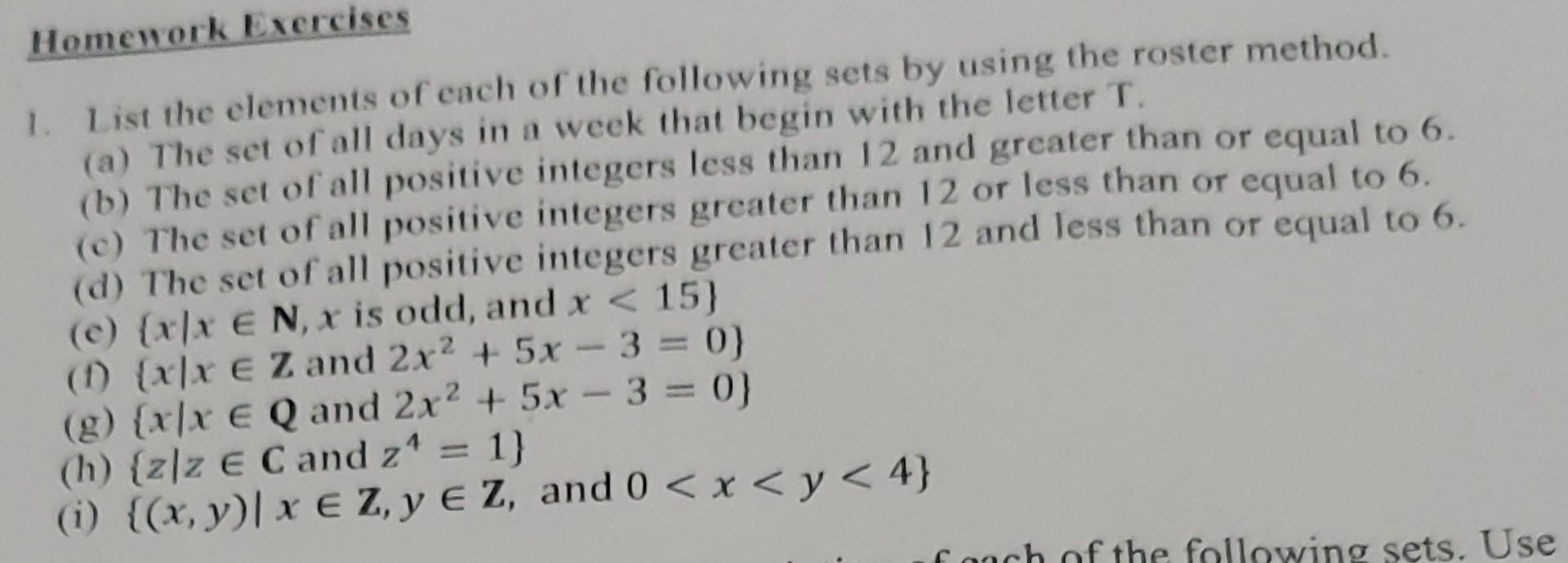 Solved 1. List the elements of each of the following sets by | Chegg.com