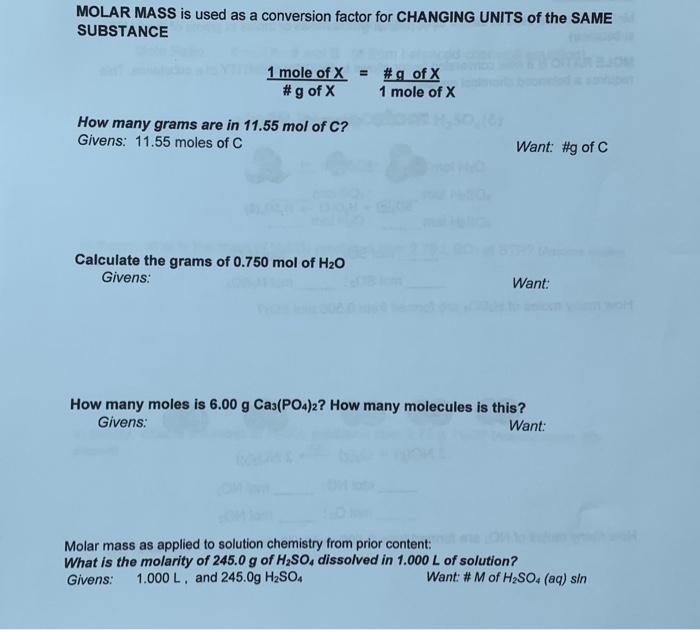 Solved MOLAR MASS is used as a conversion factor for | Chegg.com