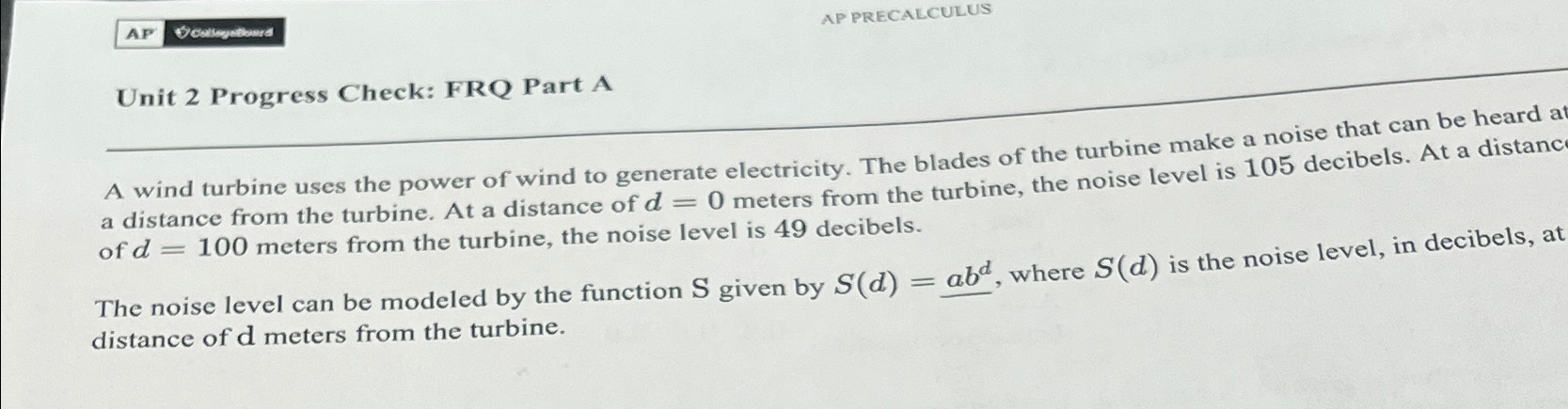 Solved AP PRECALCULUSUnit 2 ﻿Progress Check: FRQ Part AA | Chegg.com