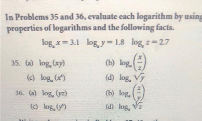 Solved In Problems 35 and 36 , evaluate each logarithm by | Chegg.com