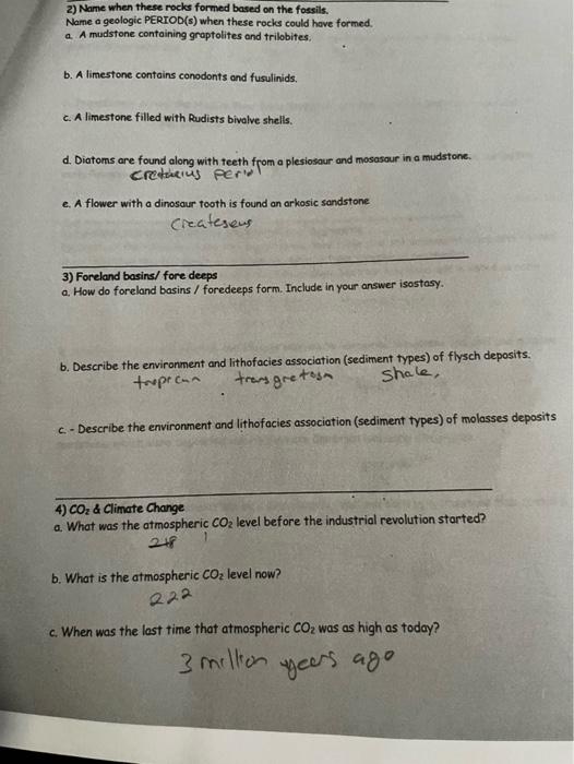 Solved 2) Name when these rocks formed based on the fossils. | Chegg.com