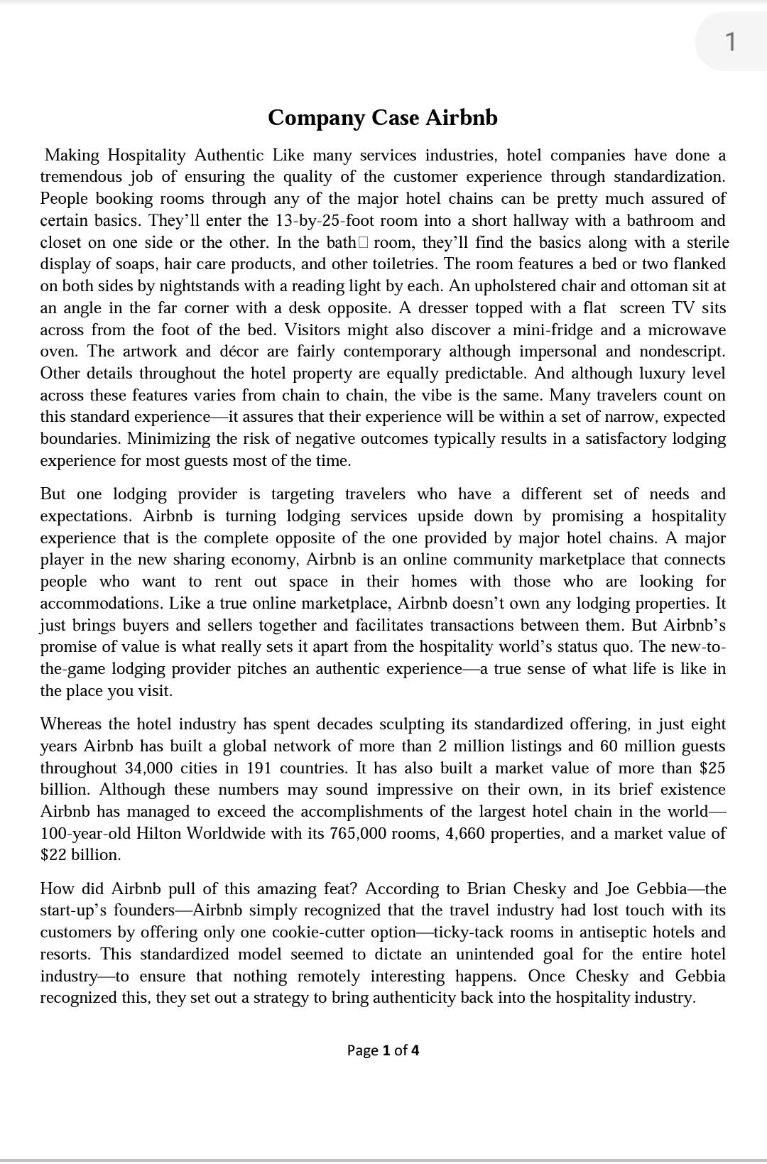 Solved 1 Company Case Airbnb Making Hospitality Authentic | Chegg.com