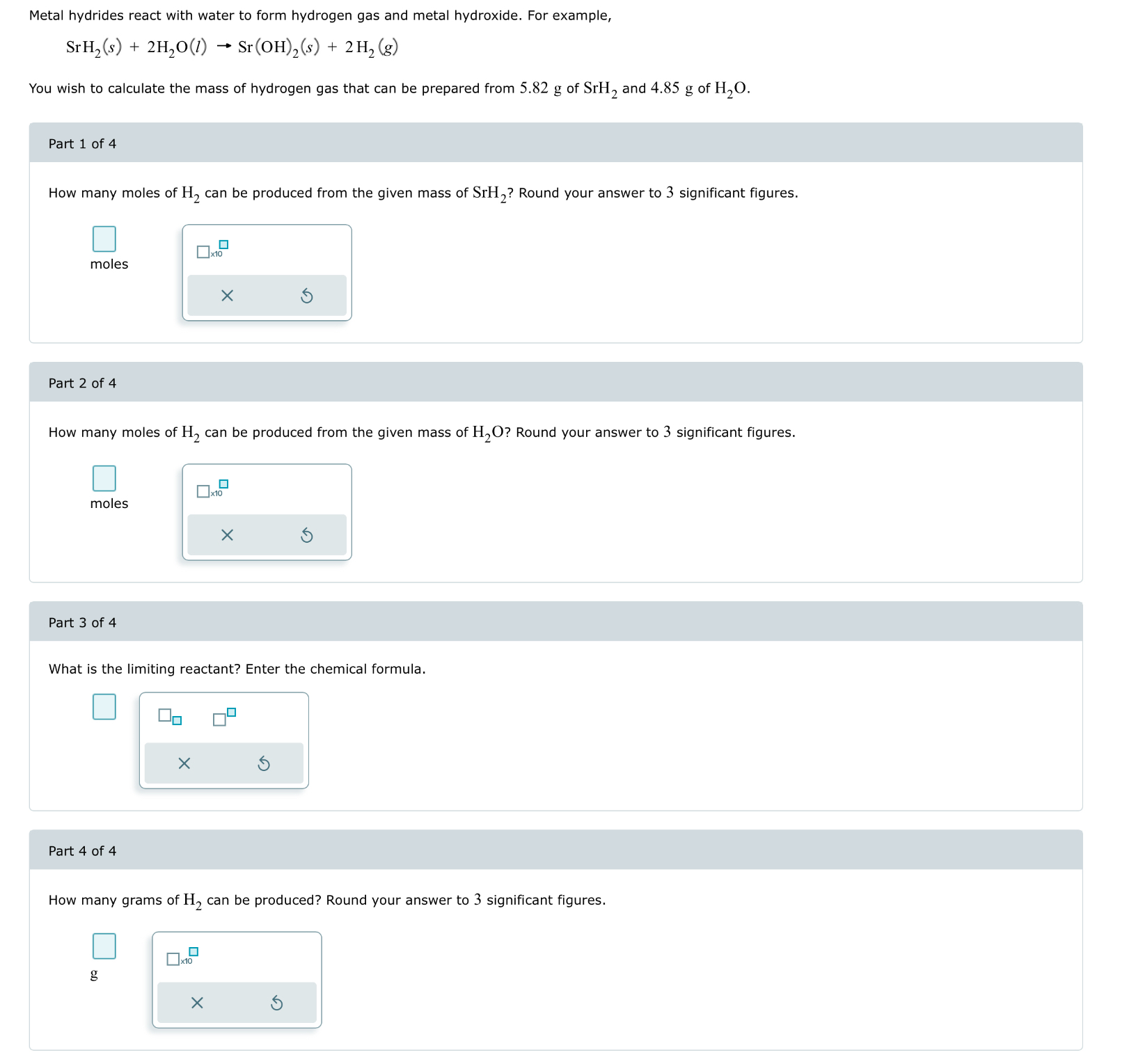 Solved Metal hydrides react with water to form hydrogen gas | Chegg.com