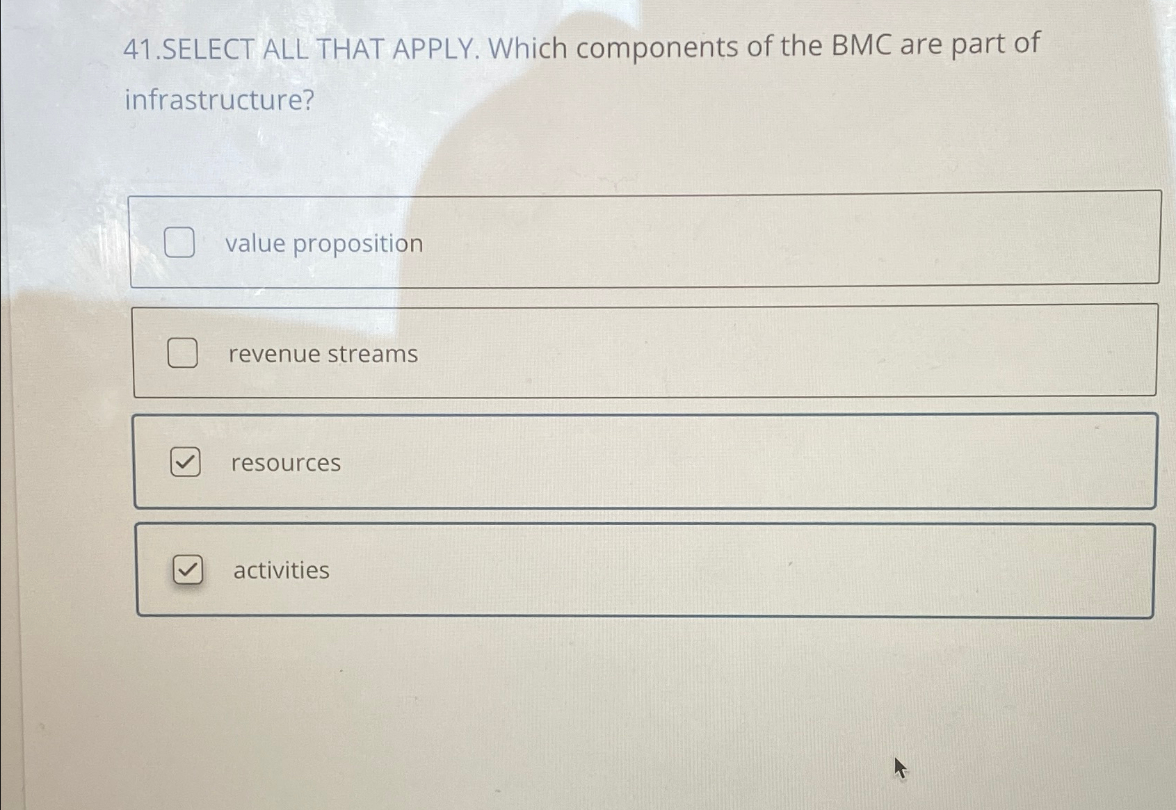 Solved 41.SELECT ALL THAT APPLY. Which components of the BMC | Chegg.com