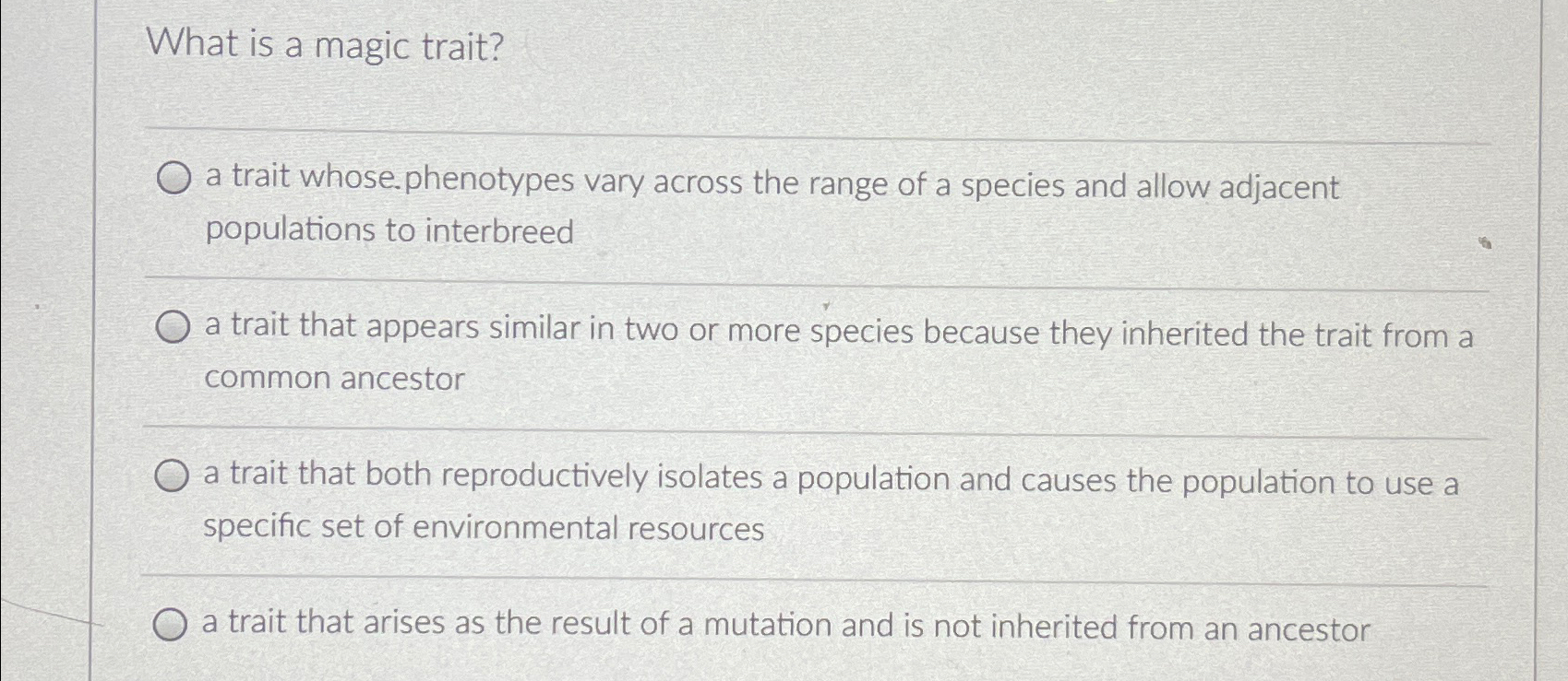 Solved What is a magic trait?a trait whose.phenotypes vary | Chegg.com