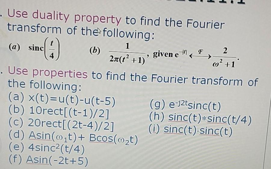 Solved t 1 () (b) F 2 4 given eth . Use duality property to | Chegg.com
