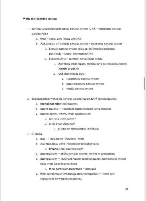 Solved 1. nervous system (include) central nervous system | Chegg.com