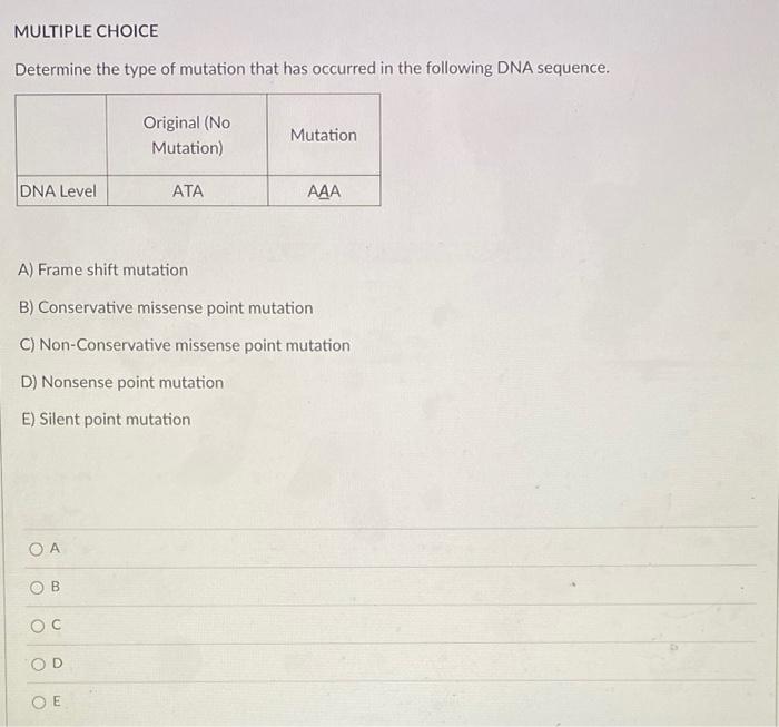 Solved Determine the type of mutation that has occurred in | Chegg.com