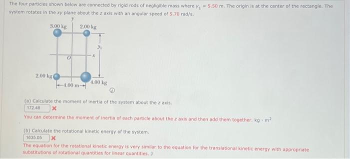 Solved The four particles shown below are connected by rigid | Chegg.com