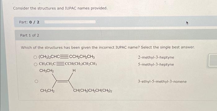 Solved Consider the structures and IUPAC names provided. | Chegg.com