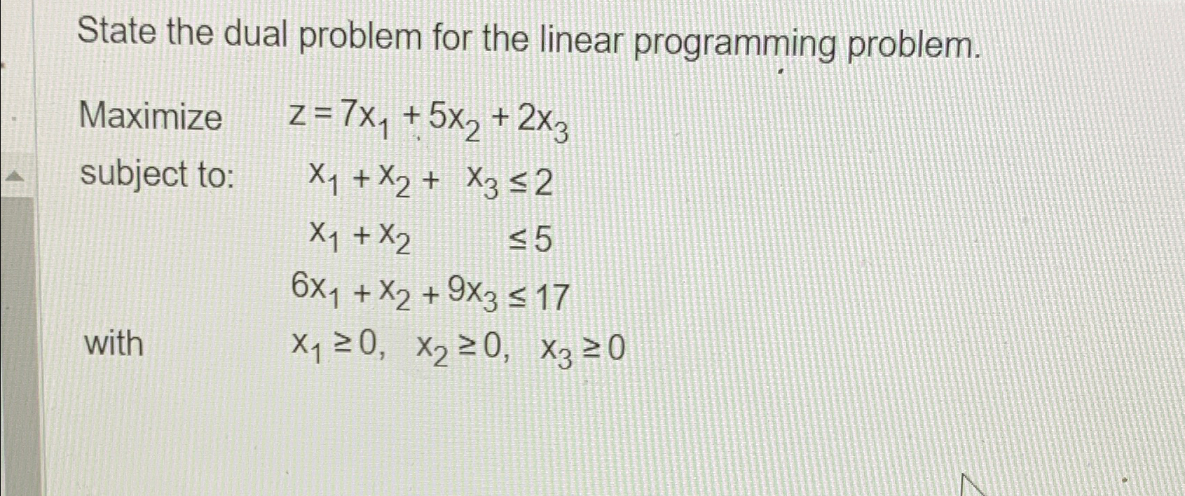 Solved State The Dual Problem For The Linear Programming 