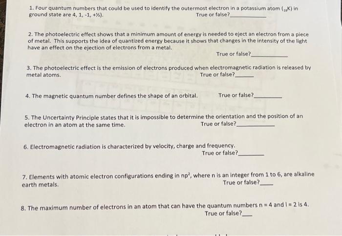 Solved 1. Four quantum numbers that could be used to | Chegg.com