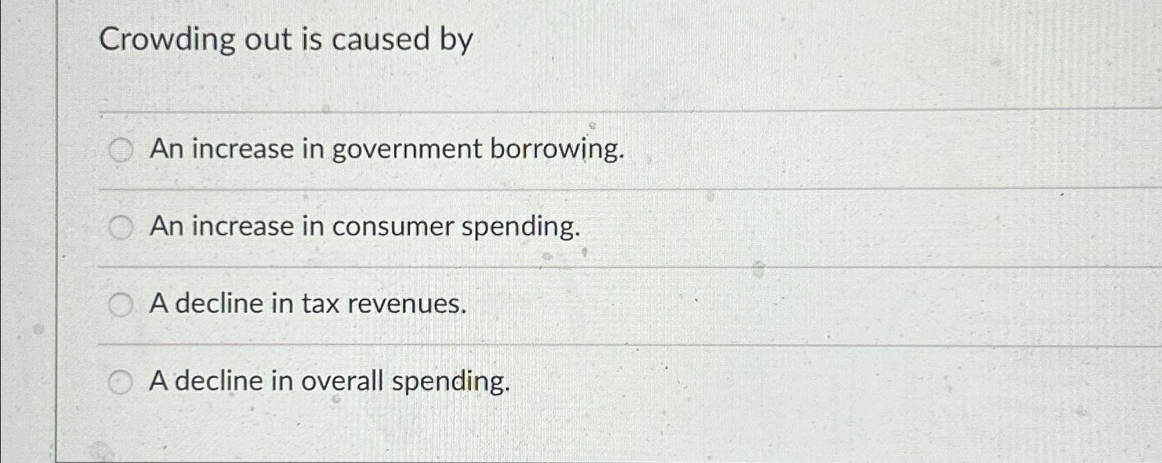 Solved Crowding out is caused byAn increase in government | Chegg.com