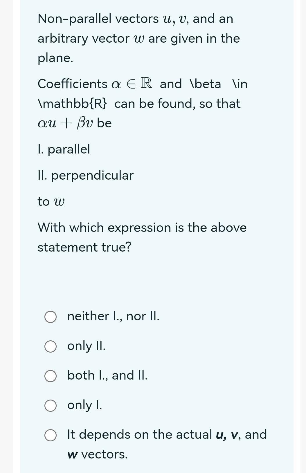 Solved Non-parallel vectors u, v, and an arbitrary vector w | Chegg.com