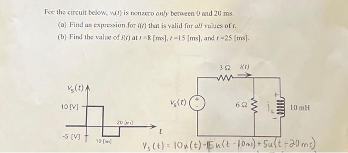 Solved For the circuit below, vs(t) is nonzero only between | Chegg.com
