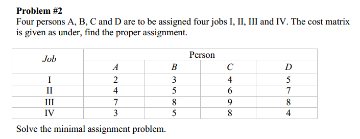 Solved Problem #2 Four persons A, B, C and D are to be | Chegg.com