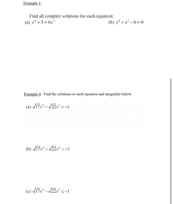Solved Example 1: Find all complex solutions for each | Chegg.com