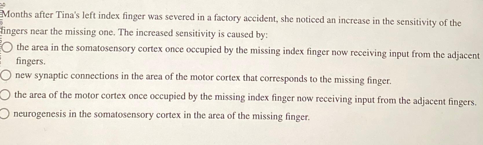 Solved Months after Tina's left index finger was severed in | Chegg.com