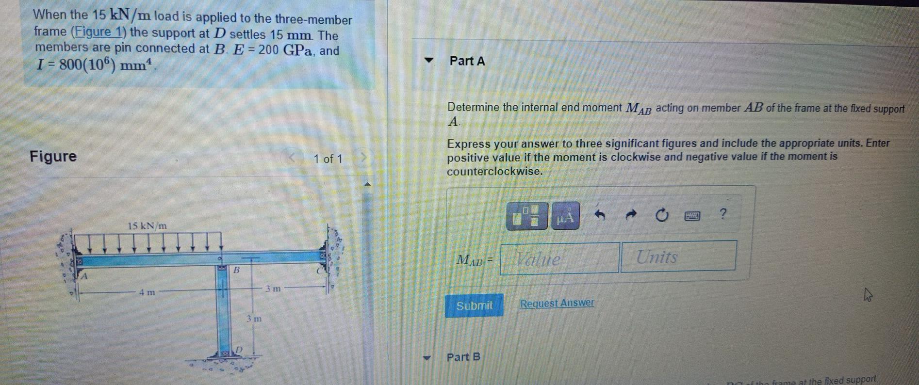 Solved When the 15 kN/m load is applied to the three-member | Chegg.com