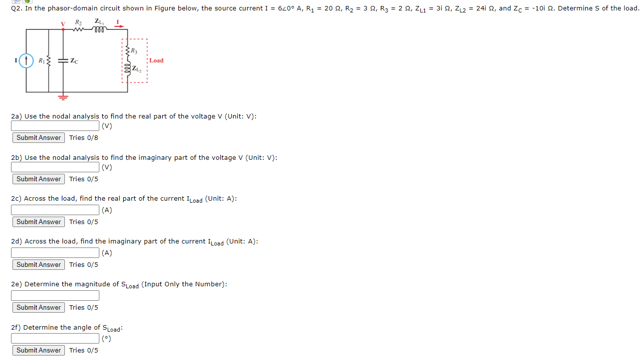 Solved Please solve Q2. In ﻿the phasor-domain circuit shown | Chegg.com