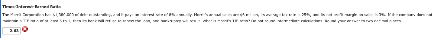 Solved The Morrit Corporation has $1,380,000 ﻿of debt | Chegg.com