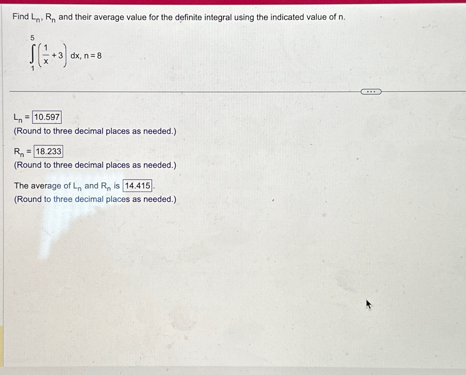 Solved Find Ln,Rn ﻿and their average value for the definite | Chegg.com