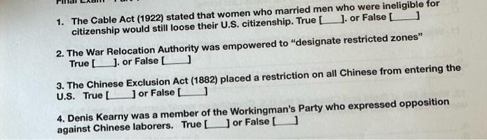 1. The Cable Act (1922) stated that women who married | Chegg.com
