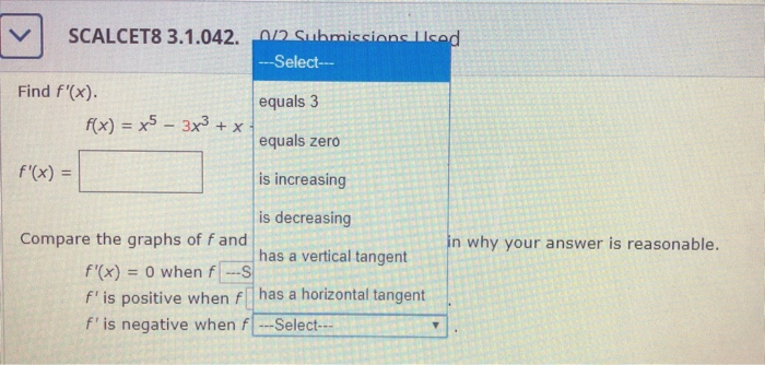 Solved Find f'(x). f(x) = x5 - 3x3 + x - 1 f'(x) = Compare | Chegg.com