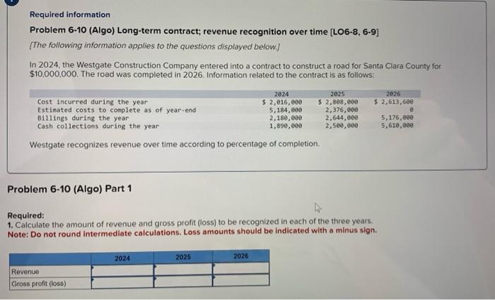Solved Required information Problem 6-10 (Algo) Long-term | Chegg.com
