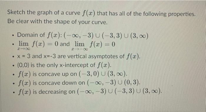 Solved Sketch the graph of a curve f(x) that has all of the | Chegg.com