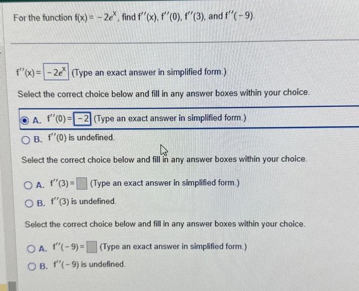 Solved For the function \\( f(x)=-2 e^{x} \\), find \\( | Chegg.com